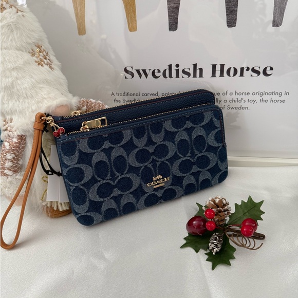 Coach | Bags | Coach Double Zip Wallet In Signature Denim Cz32 | Poshmark